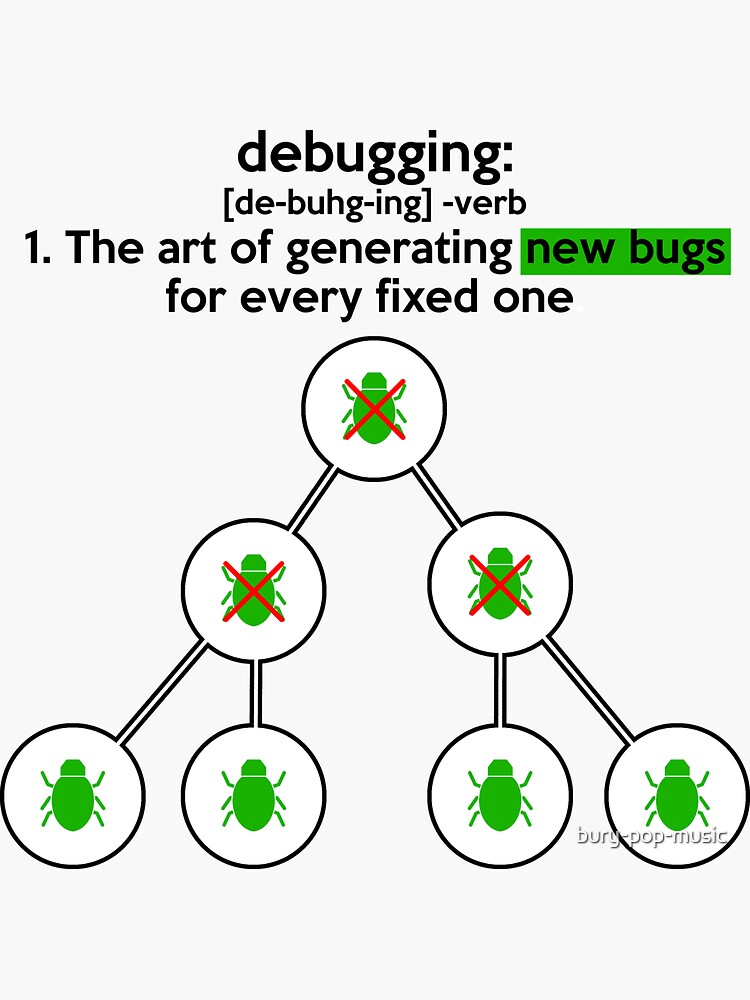"Debugging funny meme design" Sticker for Sale by bury-pop-music ...