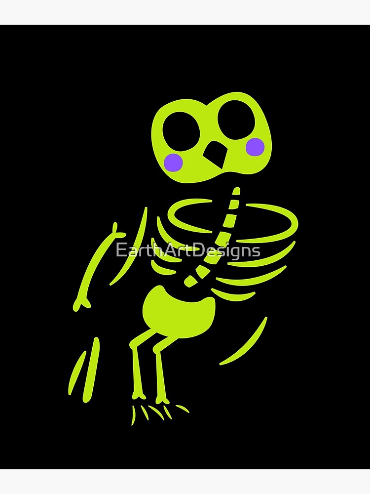 Póster «Diseño de dibujo lineal simple de búho esqueleto verde neón» de ...