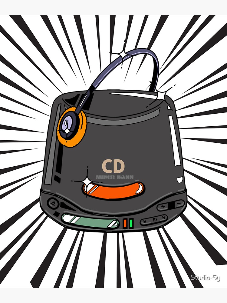 "Retro CD Player Discman (black print)" Sticker by Studio-Sy | Redbubble