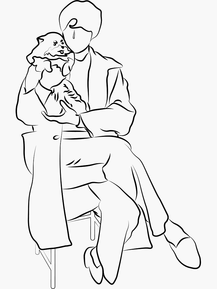 Pegatina «BTS V Hugging Yeontan -Line Art ver.» de kpupsister | Redbubble