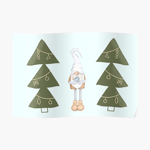 "Christmas pastel funny gnome with cute green magic trees" Poster for ...