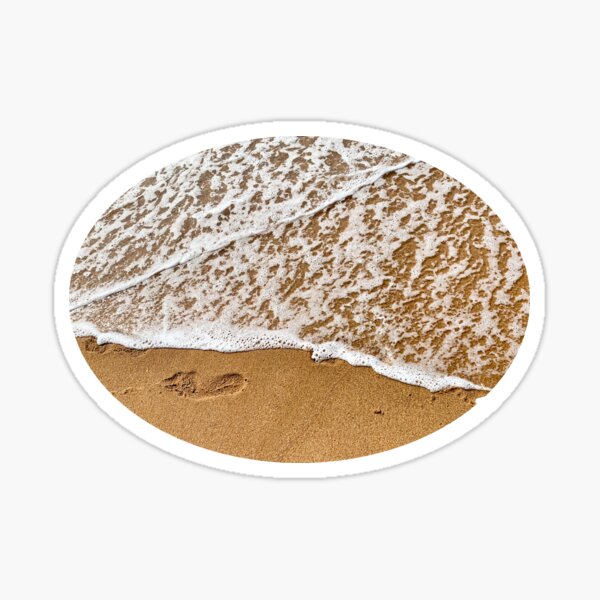 "Tip of a wave erasing foot prints on the beach" Sticker for Sale by ...
