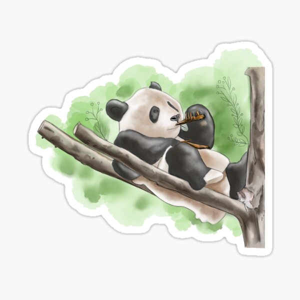 Pegatina «Lindo panda chino amigable con los animales en un árbol - Me ...