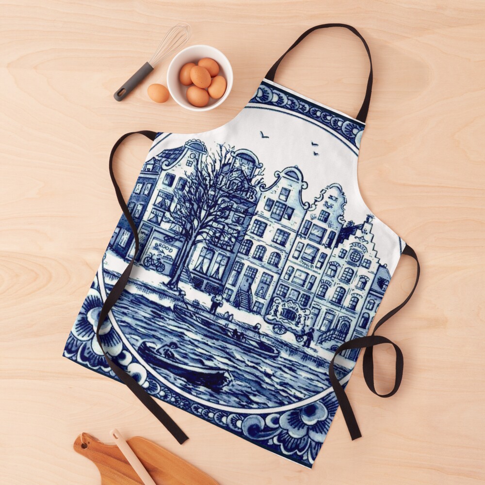" DUTCH BLUE DELFT : Vintage Boats in Canal Amsterdam Print" Apron for ...