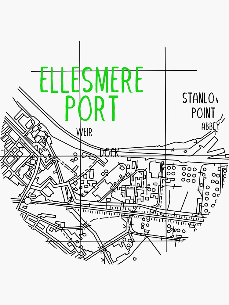 "Ellesmere Port Map (Green & White)" Sticker by edajylix | Redbubble
