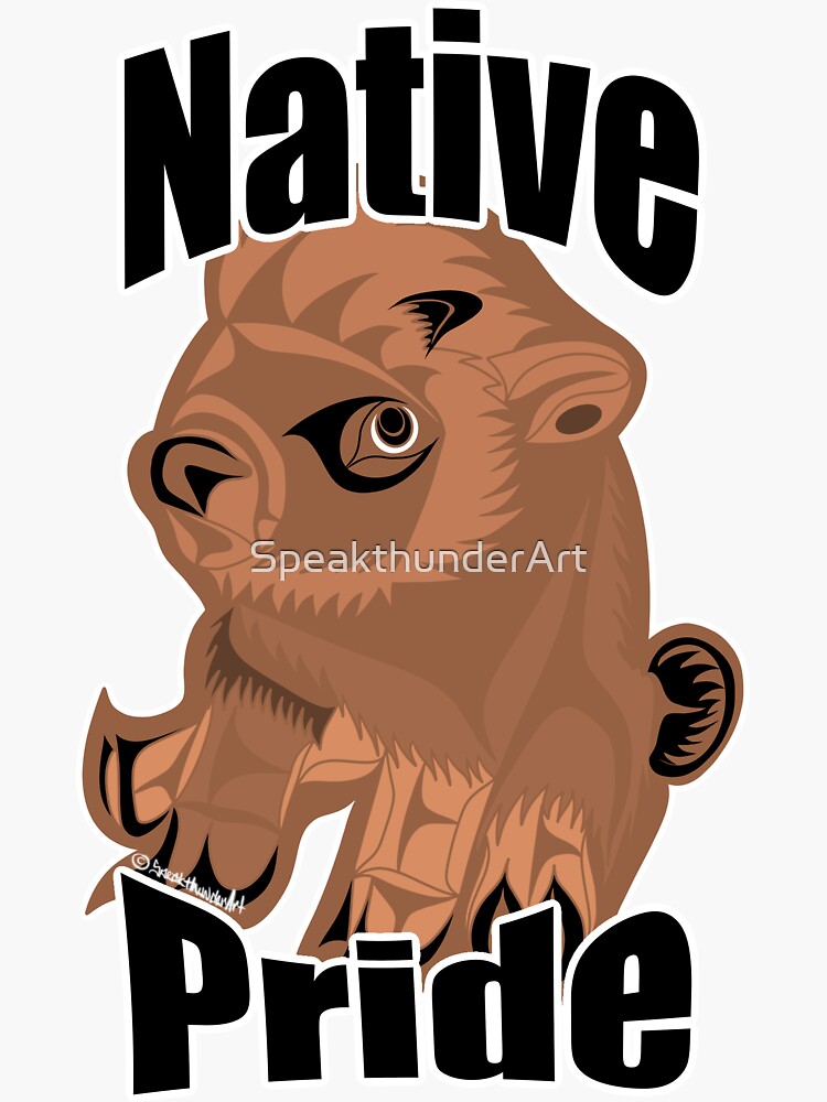"Native pride baby Buffalo cute bison calf tribal design brown" Sticker ...