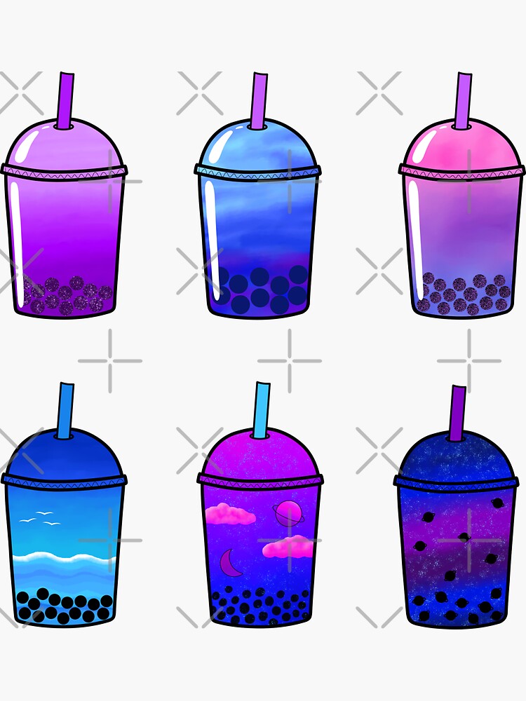 "6 Piece Pink Purple Blue Aesthetic Boba Bubble Tea Drink Pack" Sticker ...