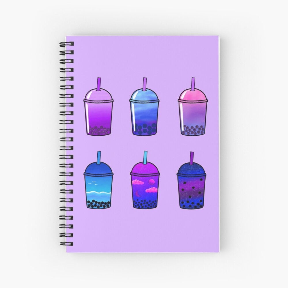"6 Piece Pink Purple Blue Aesthetic Boba Bubble Tea Drink Pack" Spiral ...