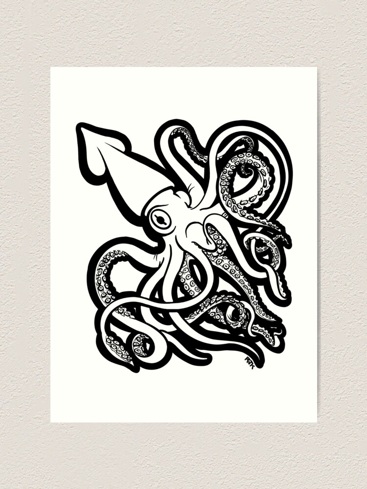 "Giant Squid Architeuthis Black Outline" Art Print for Sale by RJKpoyp ...