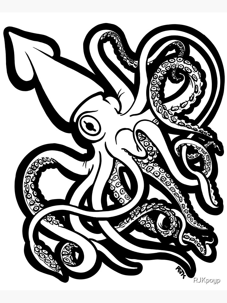 "Giant Squid Architeuthis Black Outline" Art Print for Sale by RJKpoyp ...