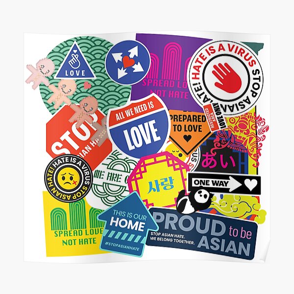 "Stop Hate Sticker Collage" Poster for Sale by kanasinfo | Redbubble