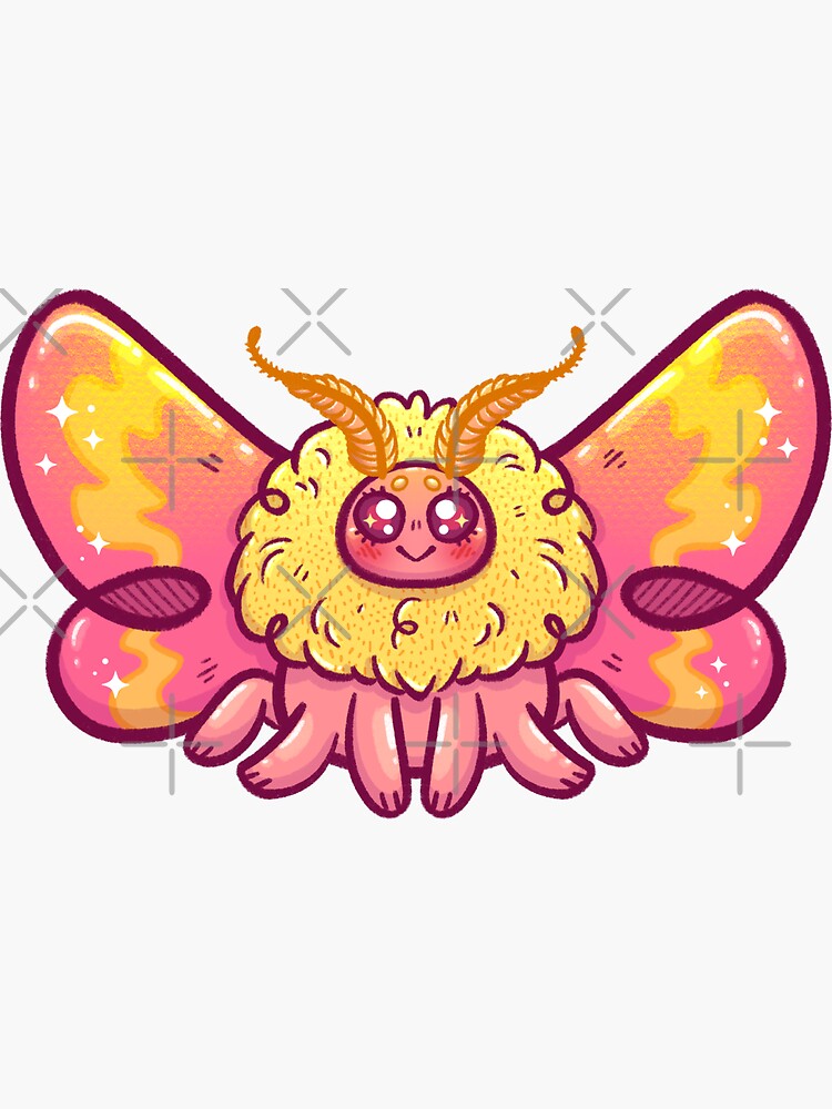"Cute Fluffy Rosy Maple Moth" Sticker for Sale by sarah-heichou | Redbubble