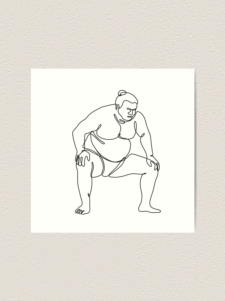 "Sumo Wrestler or Rikishi Fighting Stance Side View Continuous Line ...