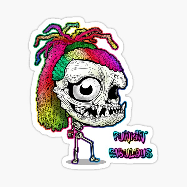 "Rainbow Dreadlock Funky Skull Skeleton: Funkin Fabulous " Sticker for ...