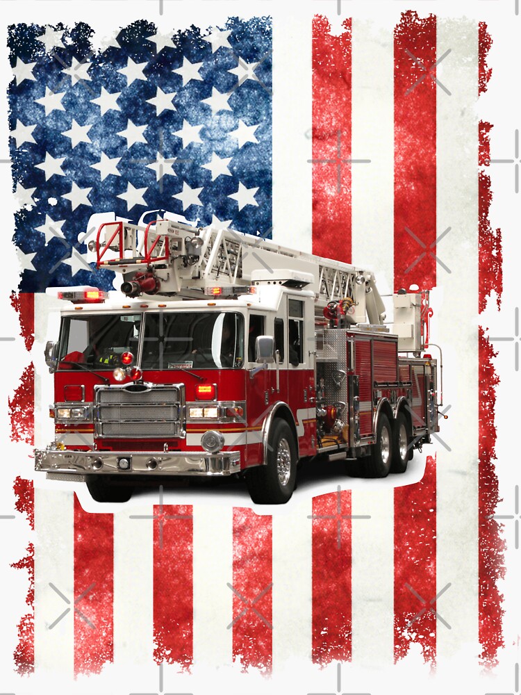 "Firefighter Fireman Fire Truck American Flag " Sticker by backtrending ...