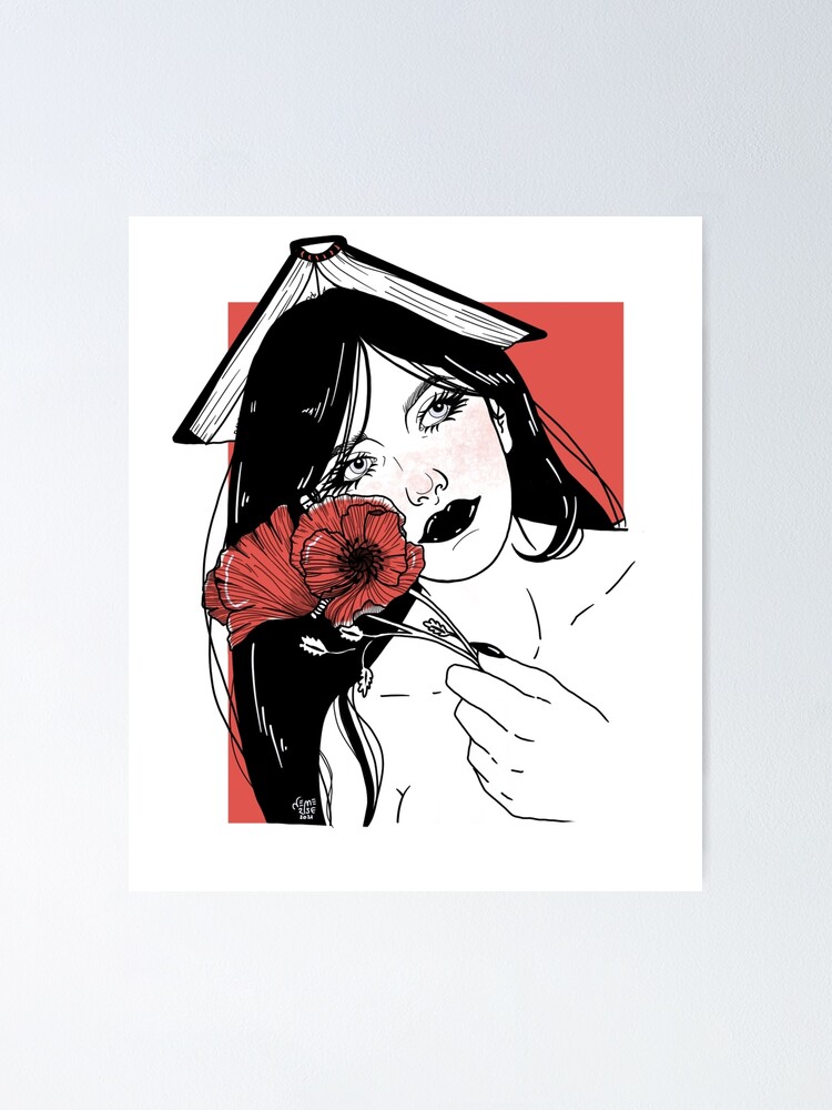 "The reading lady with poppies" Poster for Sale by nemerise | Redbubble