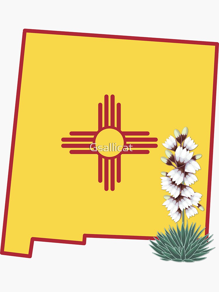 "New Mexico Flag with State Flower Yucca Flower (Black)" Sticker by ...