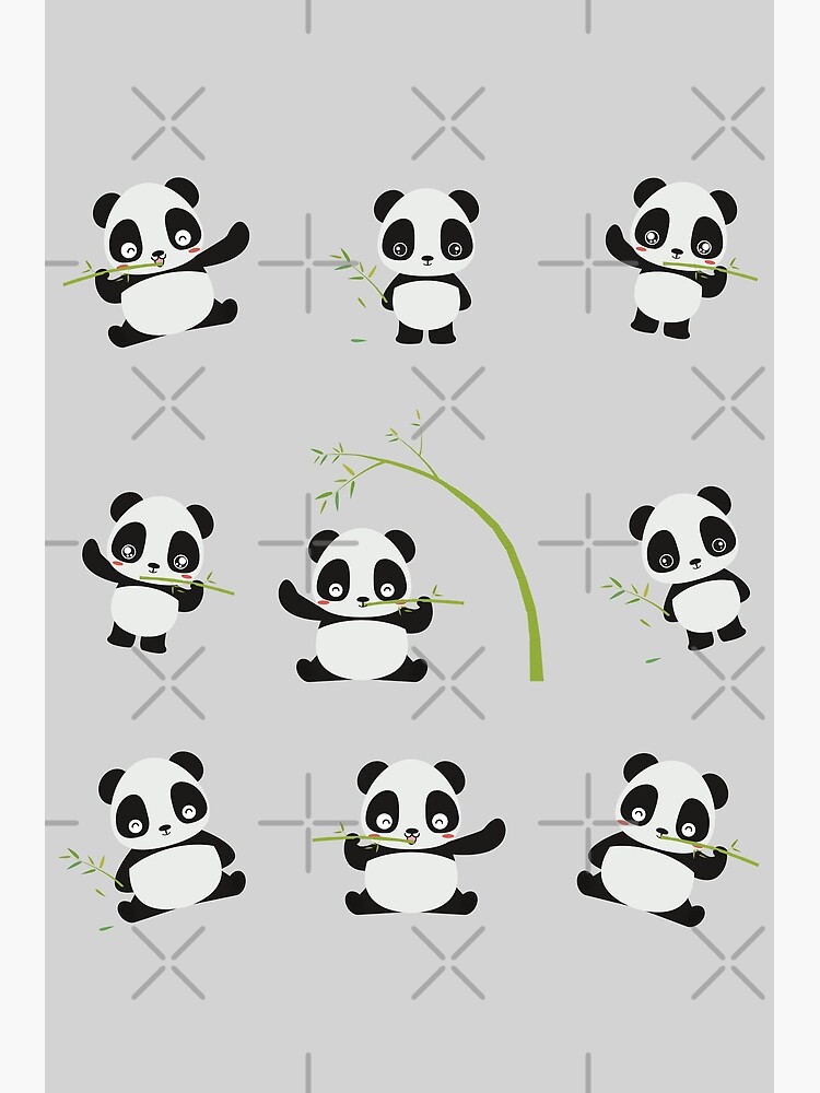 Lámina fotográfica «Lindo paquete de pegatinas de panda amigable con ...