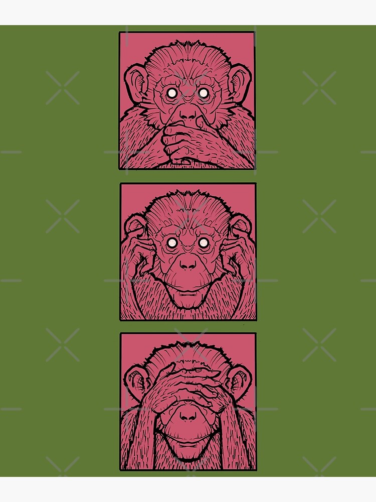 "Three wise monkeys, hear no evil, see no evil, speak no evil, pink ...