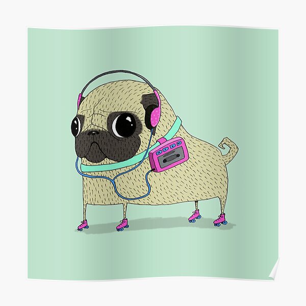 "80s Roller skate pug" Poster by agrapedesign | Redbubble