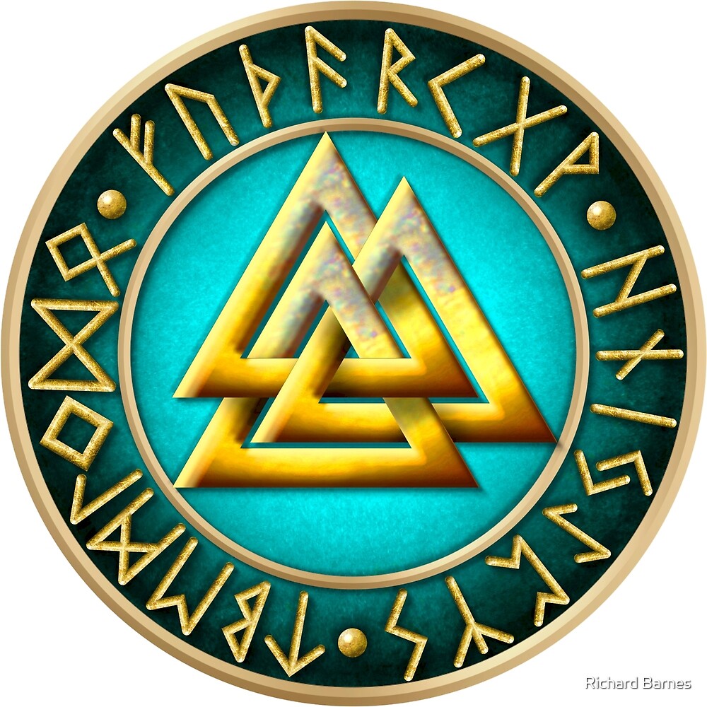 "Norse Valknut Runes - Teal" by Ricky Barnes | Redbubble