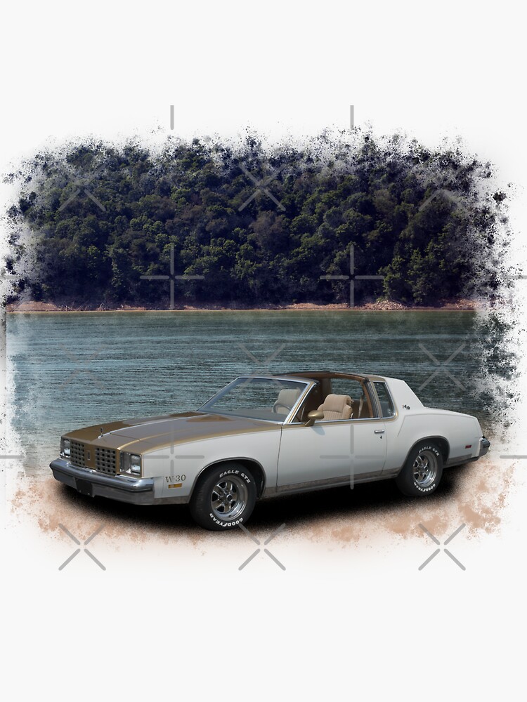 "1979 White Hurst Olds Cutlass 442 in our lake series" Sticker for Sale ...