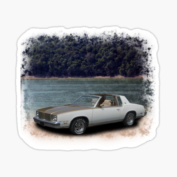 "1979 White Hurst Olds Cutlass 442 in our lake series" Sticker for Sale ...