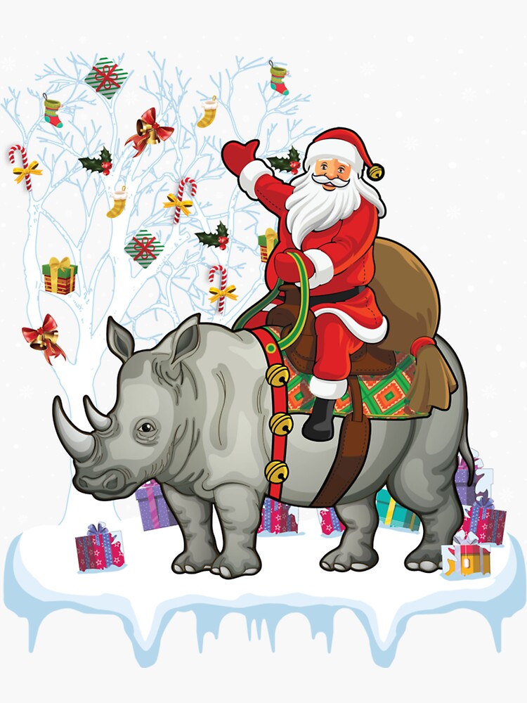 Pegatina «Regalo de Navidad para amantes del rinoceronte Papá Noel ...