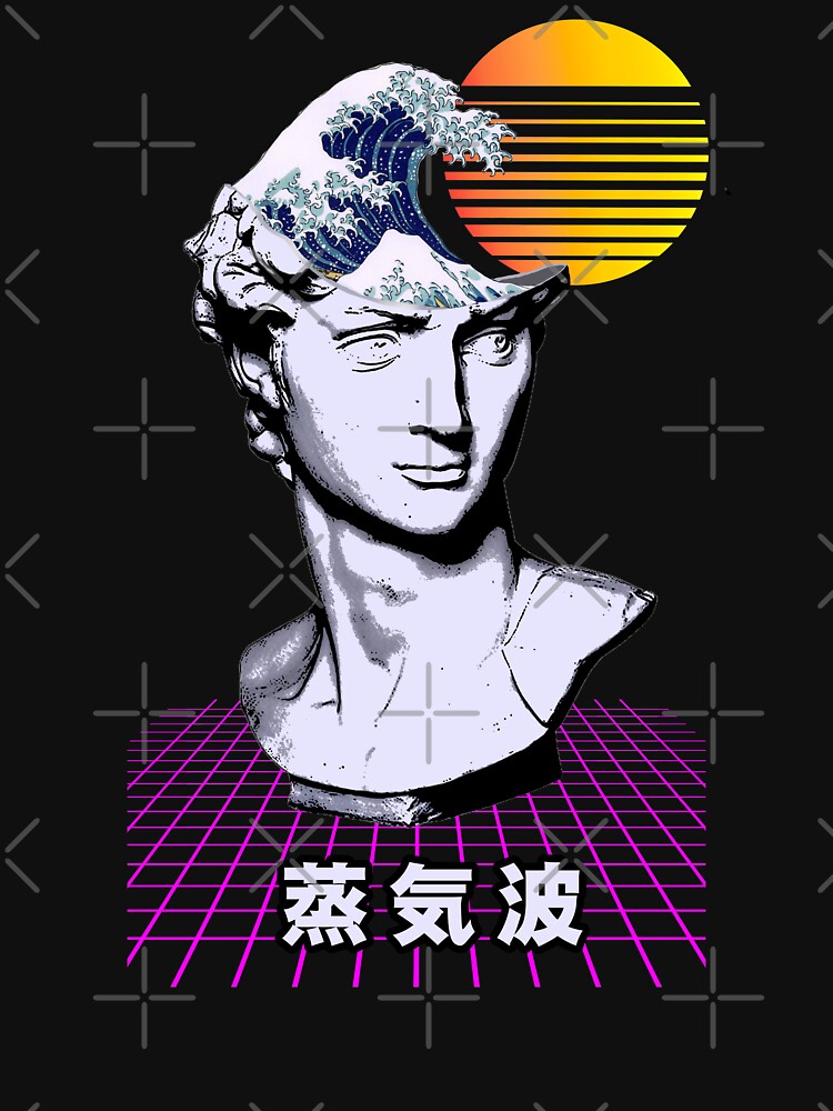 "Vaporwave Statue David with a Wave on his head & 80s Sunset print" T ...