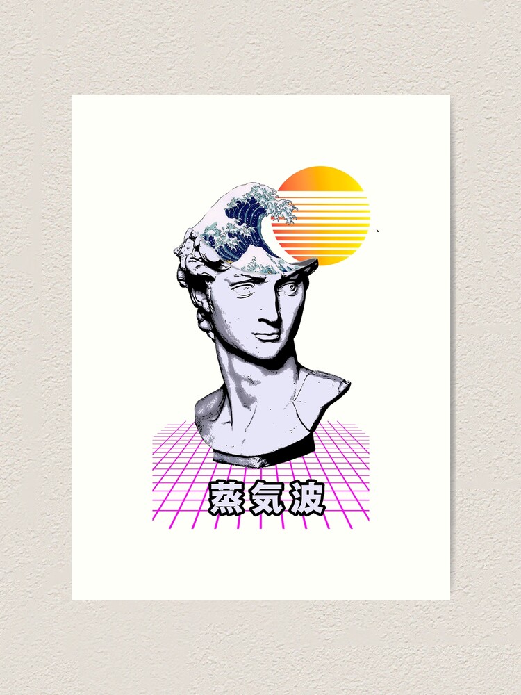"Vaporwave Statue David with a Wave on his head & 80s Sunset print" Art ...