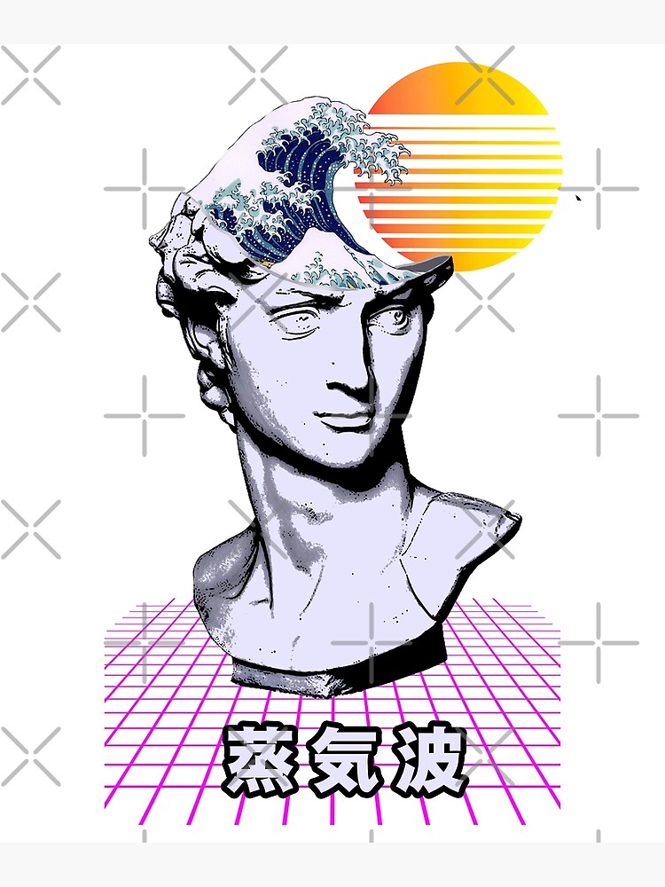 "Vaporwave Statue David with a Wave on his head & 80s Sunset print ...
