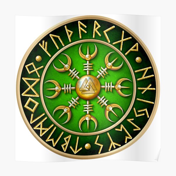 "Norse Aegishjalmur Runes - Green" Poster by NaumaddicArts | Redbubble