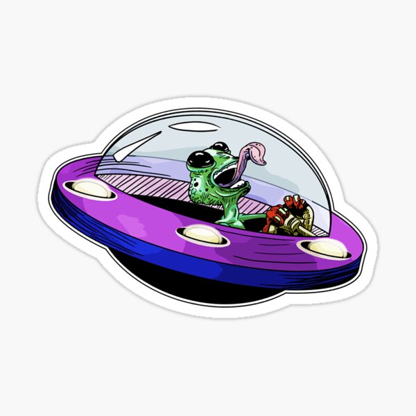 "Laughing Space Alien in a UFO spaceship " Sticker for Sale by iduzarts ...