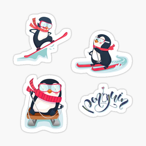 "Penguin Sledding Multi Stickers Pack, Penguin Snow Sledding, Penguin ...