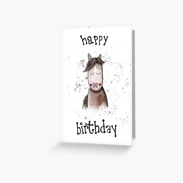 "Cute Horse Illustration - Happy Birthday Card" Greeting Card for Sale ...