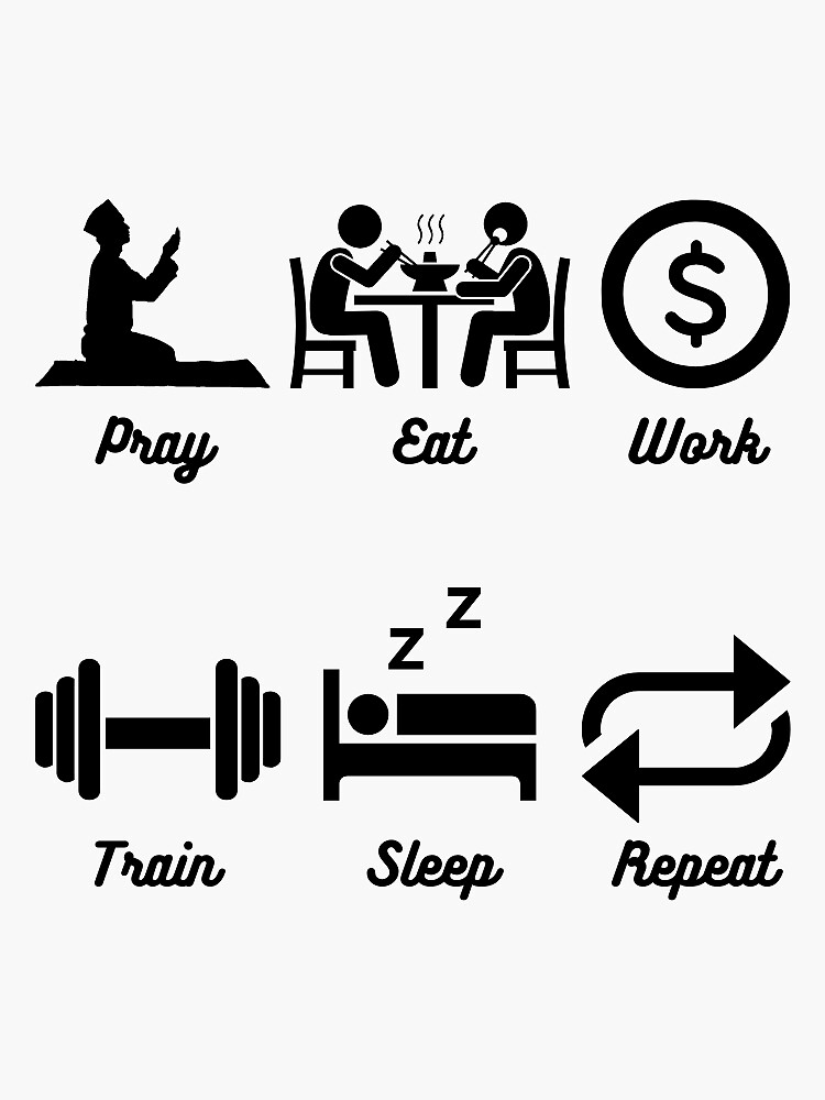 "eat, pray, work, train, sleep, repeat, 2022, funny" Sticker for Sale ...