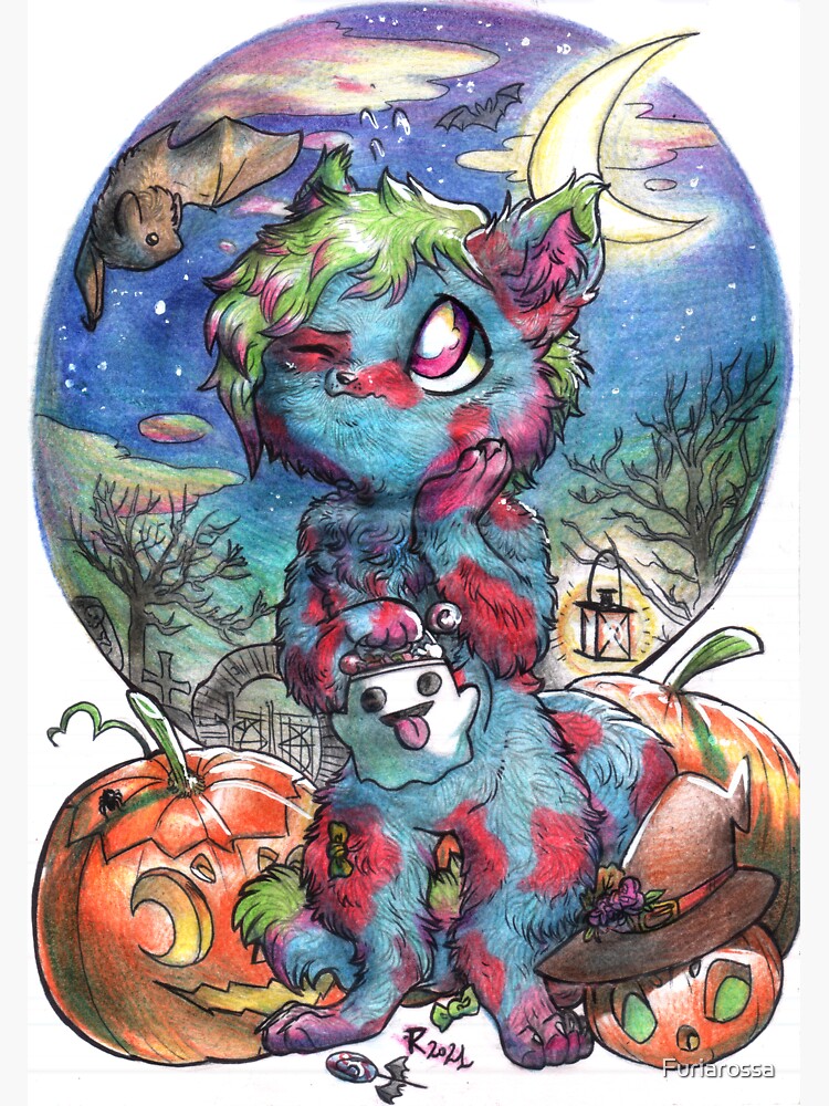 "Chibi Furry - Scared in the Halloween night" Sticker for Sale by ...