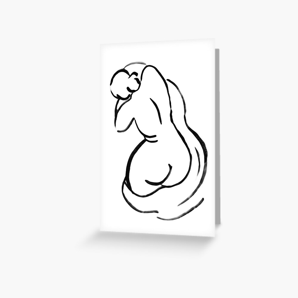 Female Nude Sketch Outline Carl Newman Greeting Card By Hot Rot