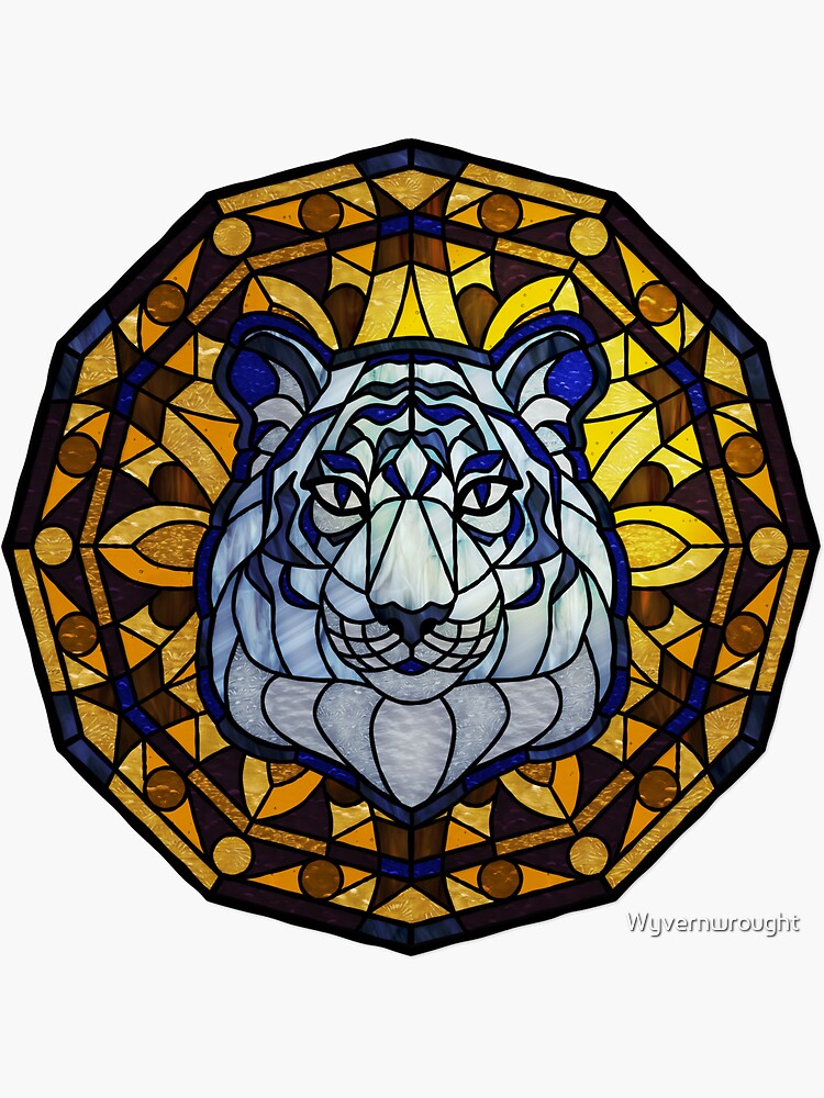 "White Tiger Yellow Polygon Stained Glass" Sticker for Sale by ...