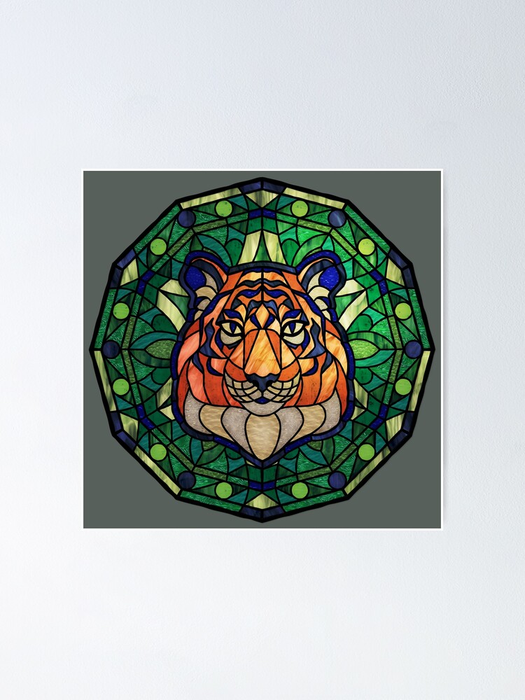 "Tiger Green Polygon Stained Glass" Poster for Sale by Wyvernwrought ...