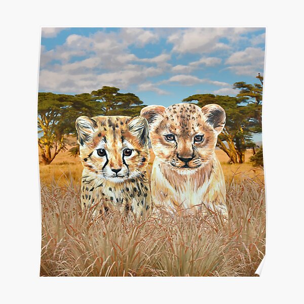 "Sweet Cheetah and Lion Cub friends" Poster for Sale by Orianah | Redbubble