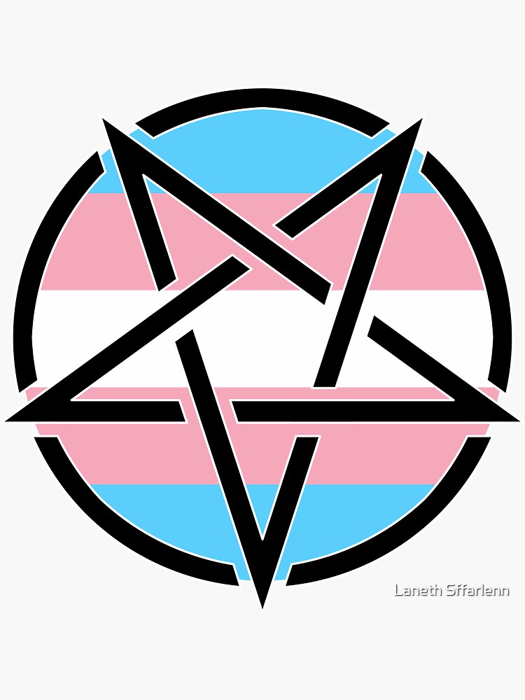 "Inverted Trans Pride Pentagram - Black Line w/White Outline - (Over ...