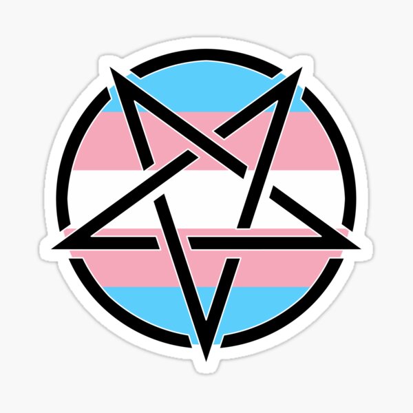 "Inverted Trans Pride Pentagram - Black Line w/White Outline - (Over ...