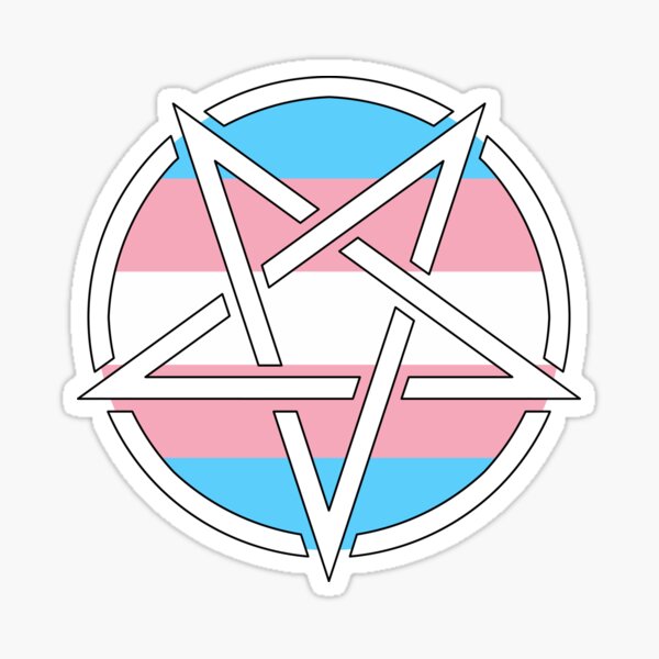 "Inverted Trans Pride Pentagram - White Line w/Black Outline - (Under ...