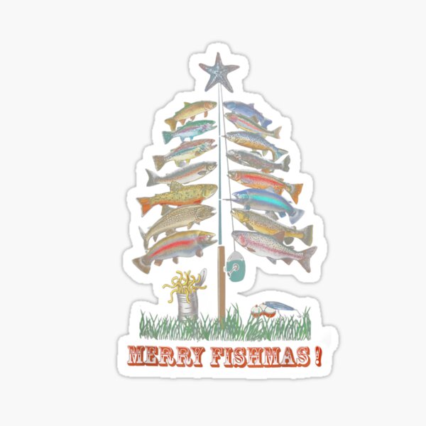 "Merry Fishmas Christmas Tree Funny Fishing Xmas Pajama" Sticker for ...