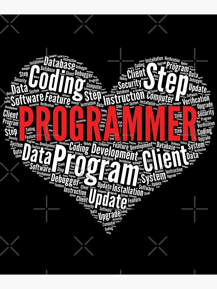 "Programmer Heart Shape Word Cloud Design Coding print" Poster for Sale by theodoros20 | Redbubble
