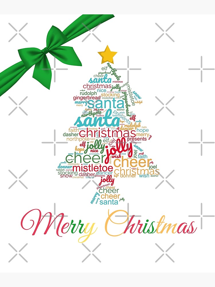 "Christmas tree Word Cloud with ribbon" Poster for Sale by Vyapari ...