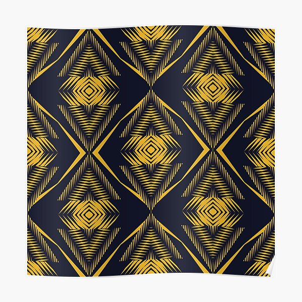 "Black and gold African tribal textile pattern art" Poster for Sale by ...