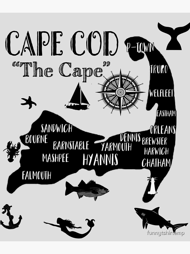 Lámina fotográfica «Faro de recuerdo de tiburón del mapa de Cape Cod ...