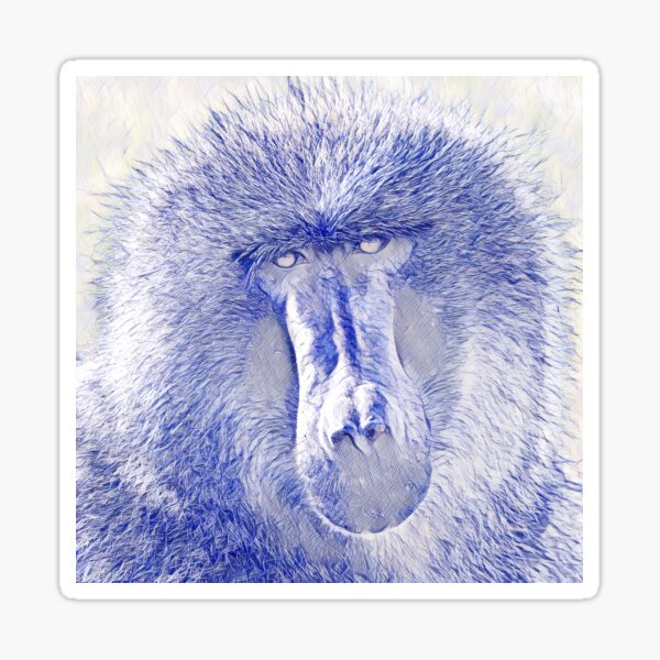 "Blue Pen-Style Baboon Portrait" Sticker by ShutterDiaries1 | Redbubble